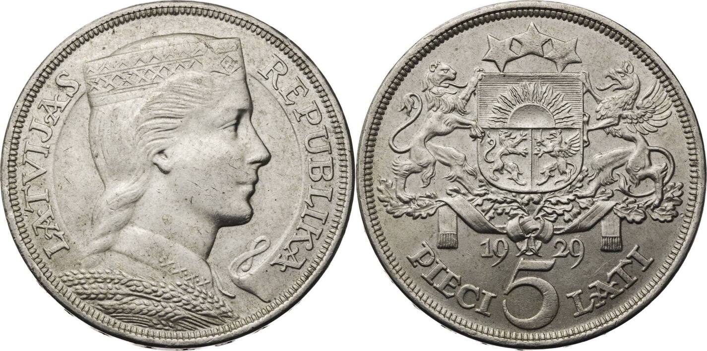 Lettland 5 Lati 1929 Kursmünze (1929-1932) ss-vz | MA-Shops