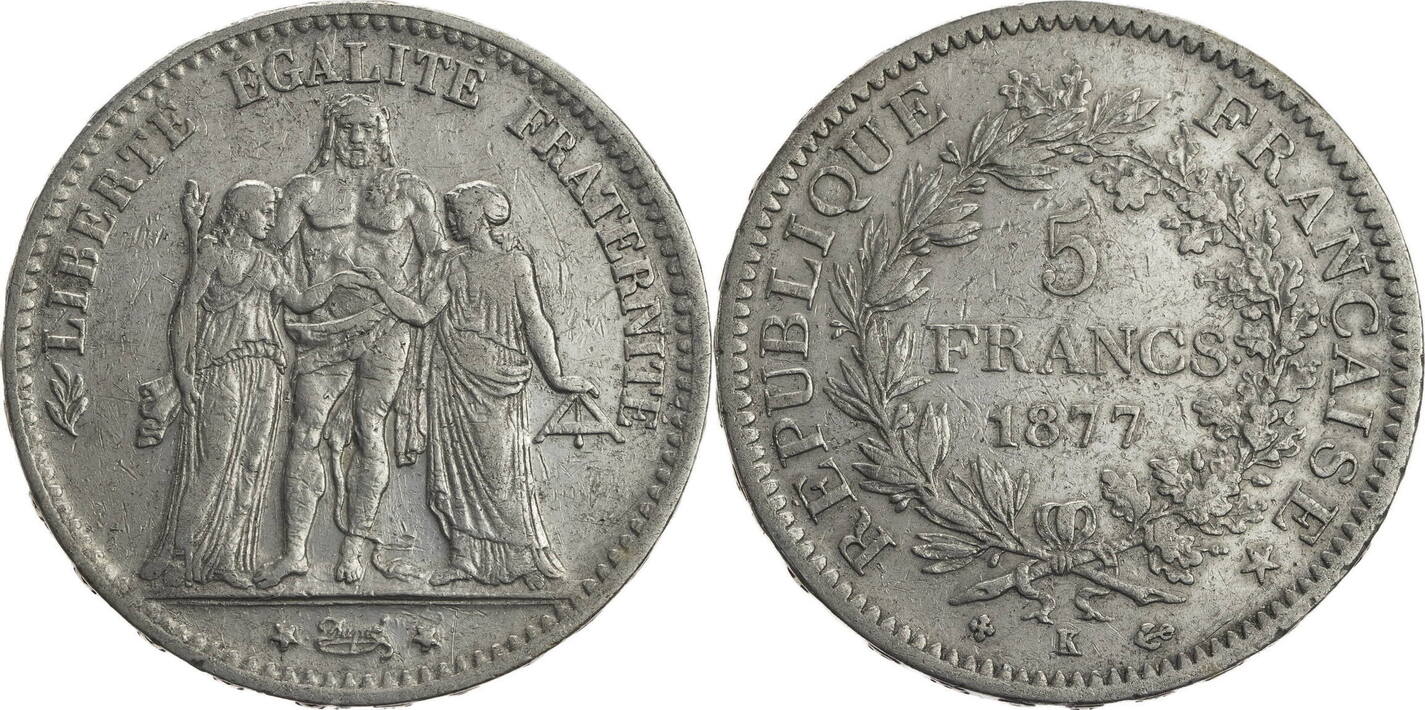 Frankreich, 3. Republik 5 Francs 1877 K Herkulesgruppe ss | MA-Shops