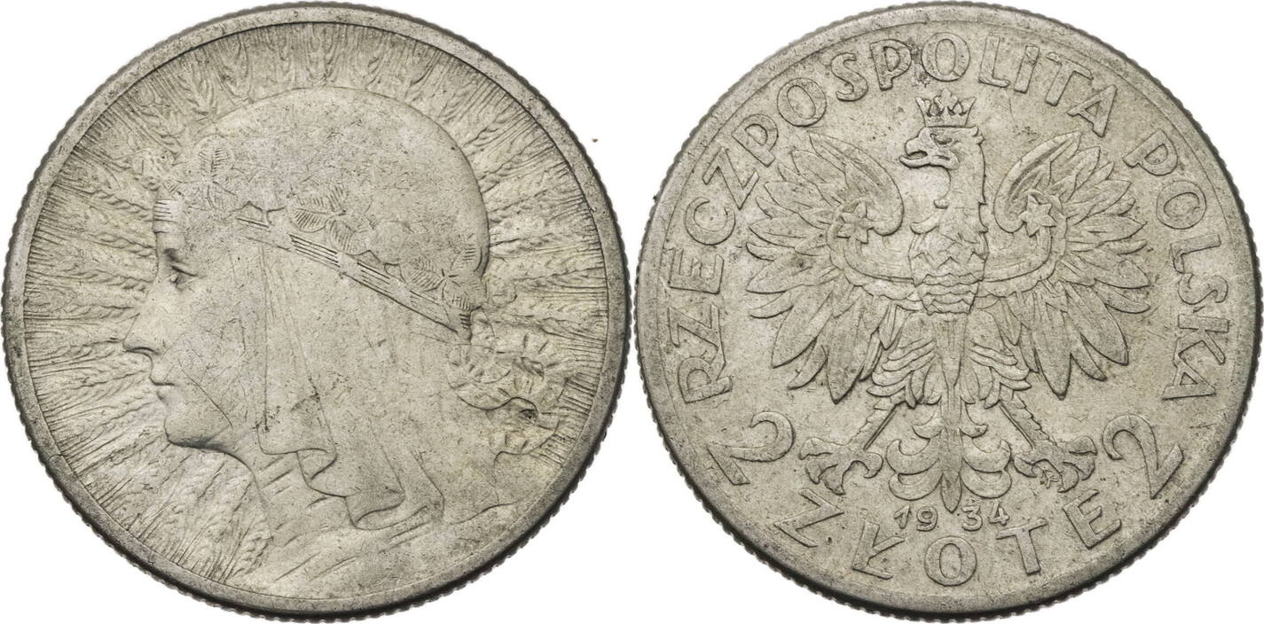 Polen, Republik 2 Zlote 1934 MW Polonia - Kursmünze (1932-1934) ss- | MA-Shops