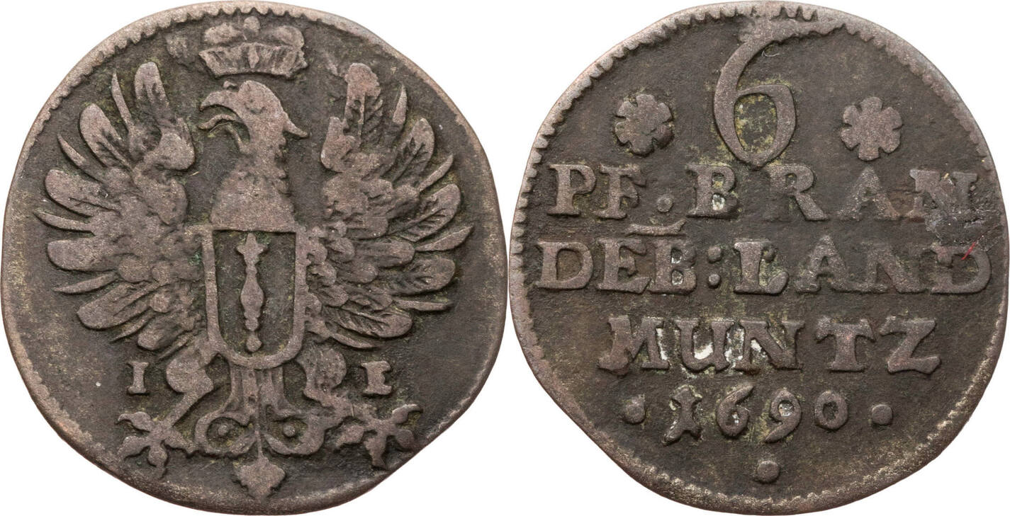 Brandenburg-Preussen, Kurfürstentum 6 Pfennige 1690 IE Friedrich III ...