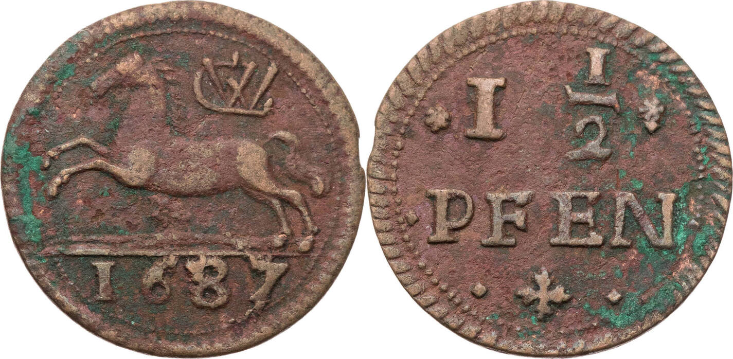 Braunschweig-Lüneburg-Celle 1 1/2 Pfennig 1687 Georg Wilhelm (1665-1705 ...