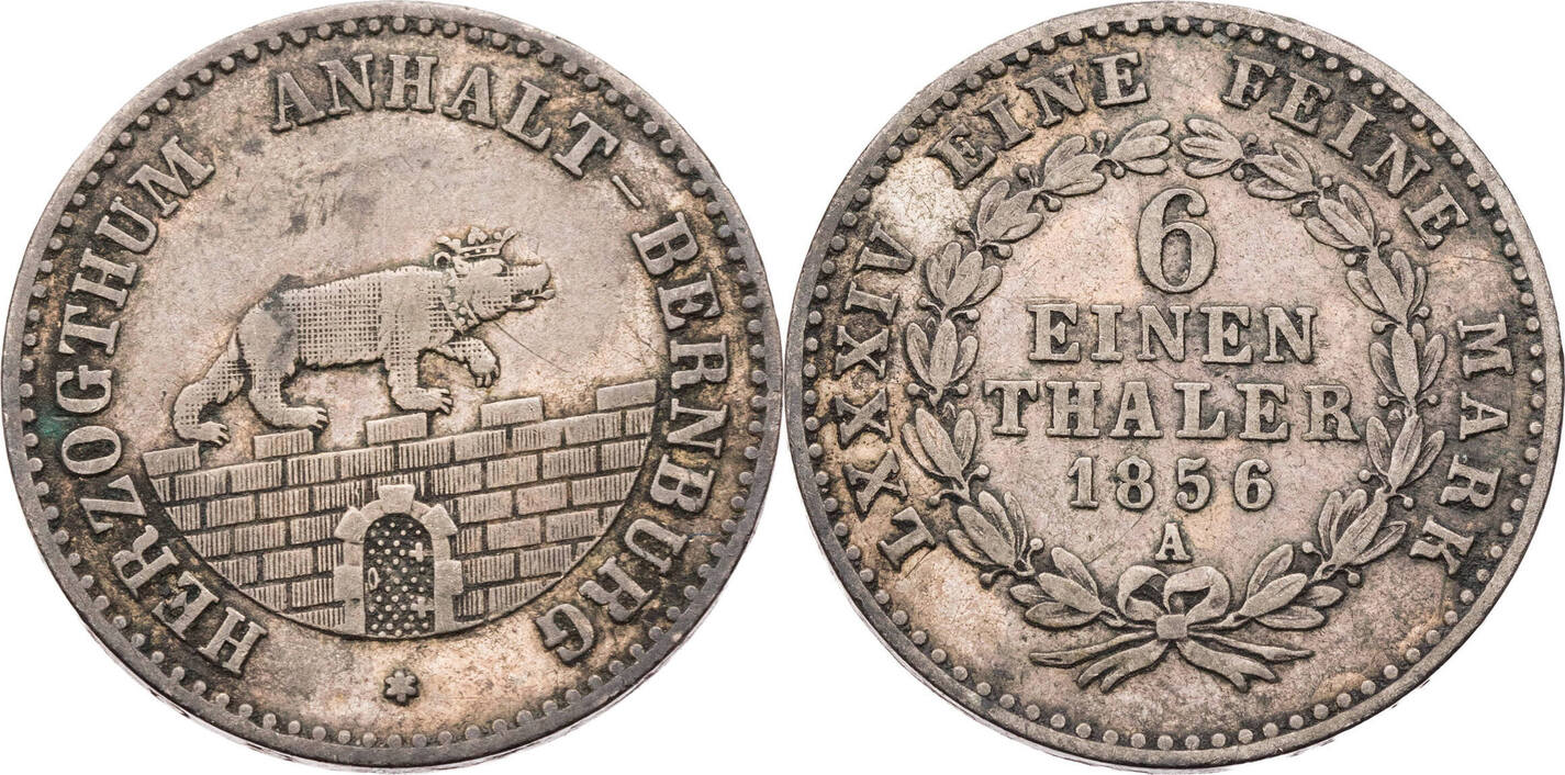 Anhalt-Bernburg 1/6 Taler 1856 A Alexander Karl (1834-1863) ss- | MA-Shops