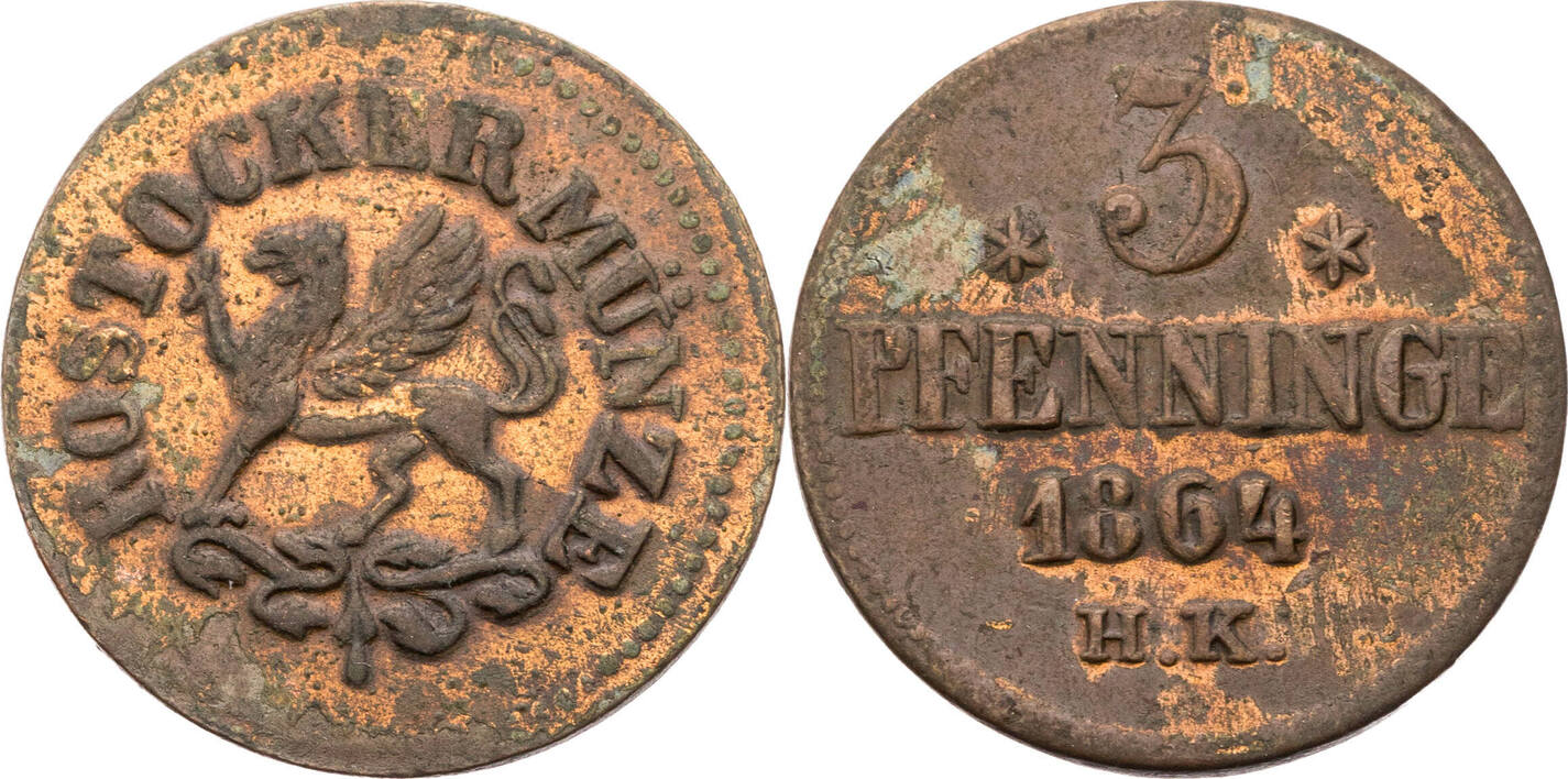 Rostock, Stadt 3 Pfennige 1864 HK s-ss | MA-Shops
