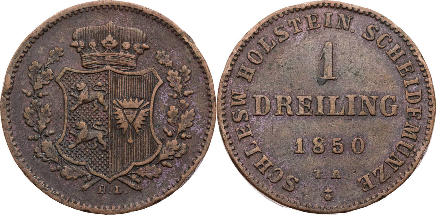 Schleswig-Holstein 1 Dreiling 1850 TA Unter Statthalterschaft (1848 ...