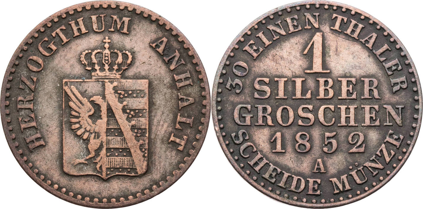 Anhalt, Herzogtum 1 Silbergroschen 1852 A Alexander Karl (1834-1863 ...