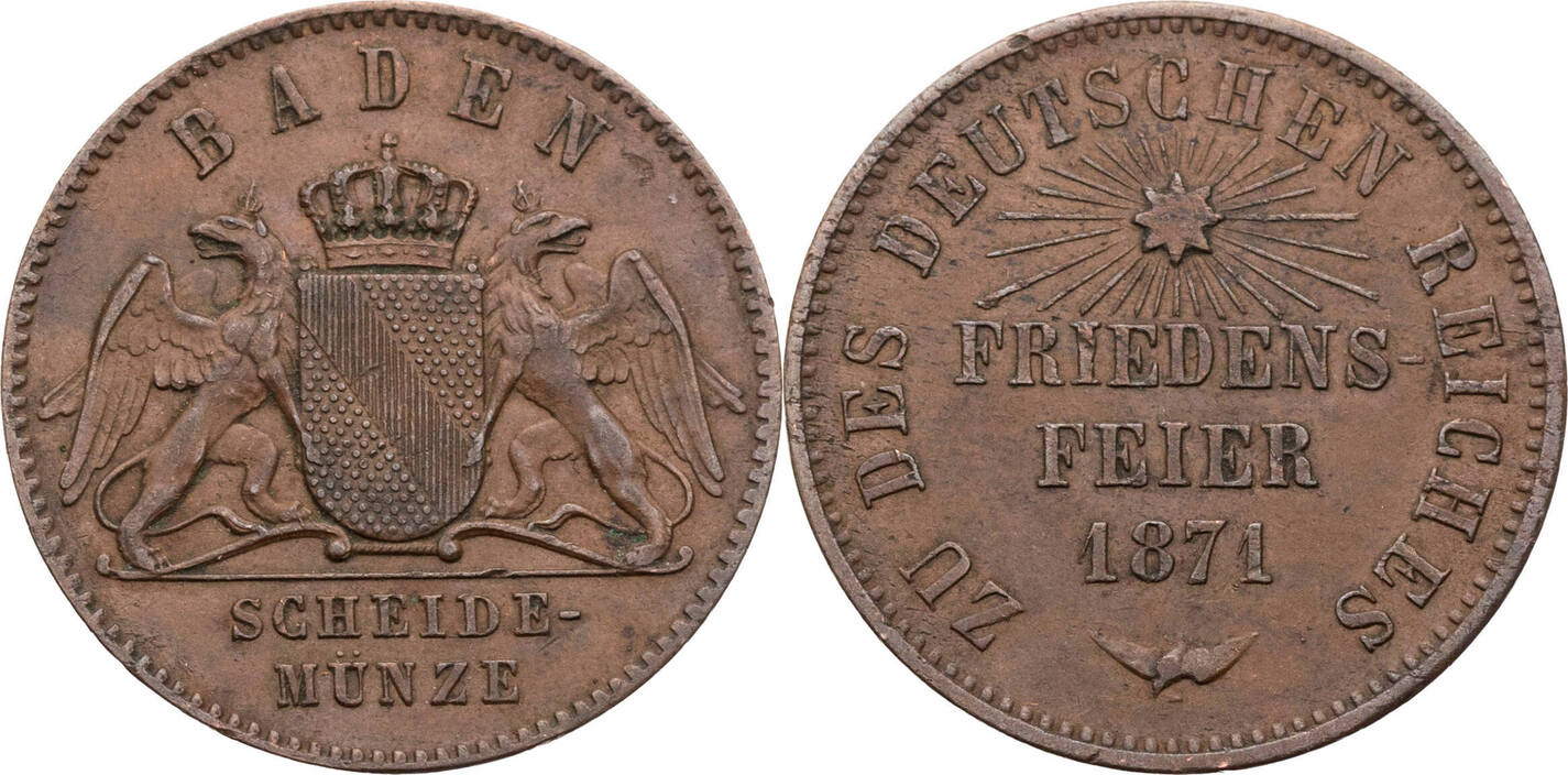 Baden, Großherzogtum 1 Kreuzer Friedrich I. (1856–1907) - Auf die Friedensfeier 1871 ss | MA-Shops