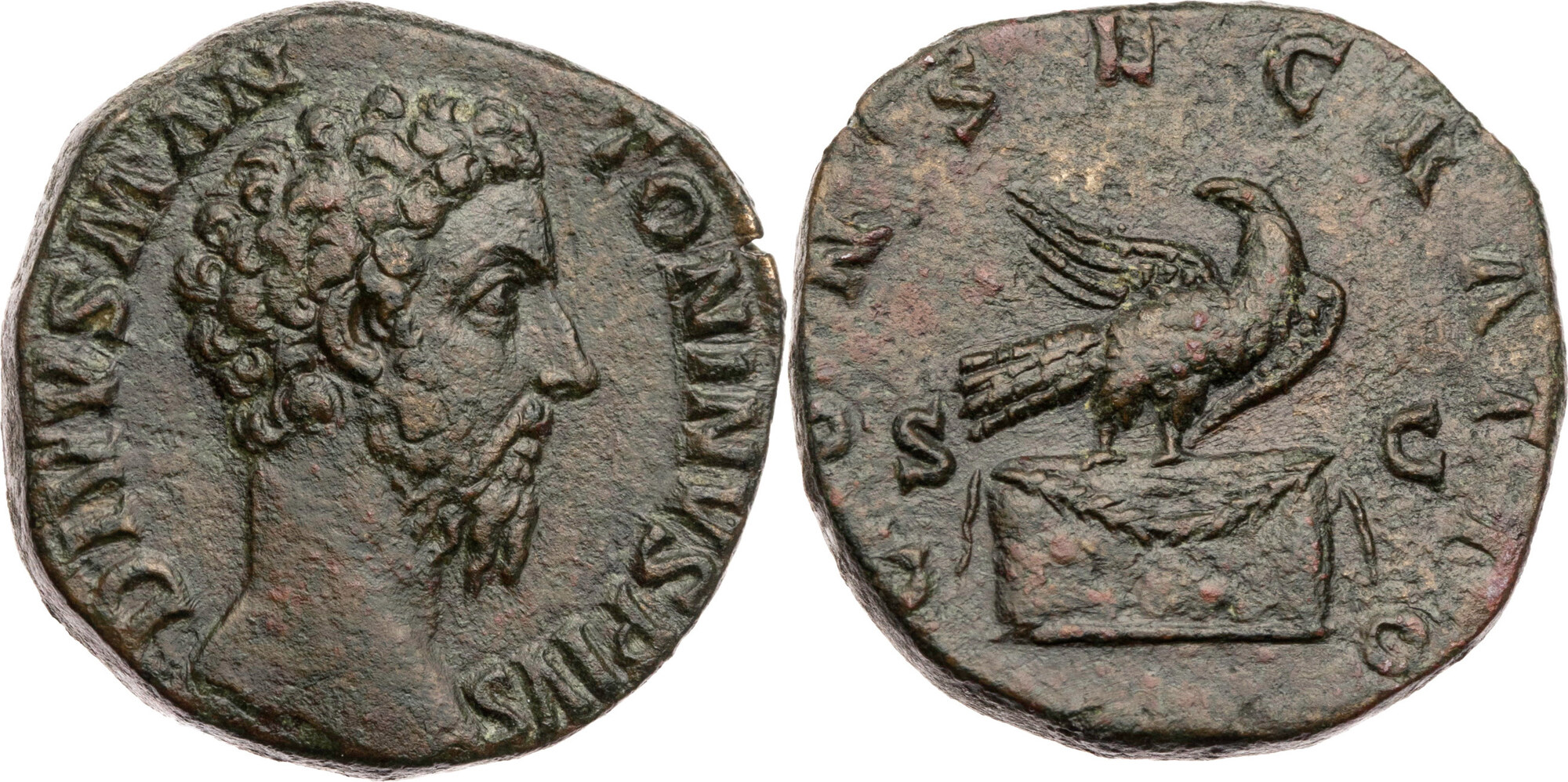 Römische Kaiserzeit Sesterz 180 n. Chr. Divus Marcus Aurelius, Kopf ...