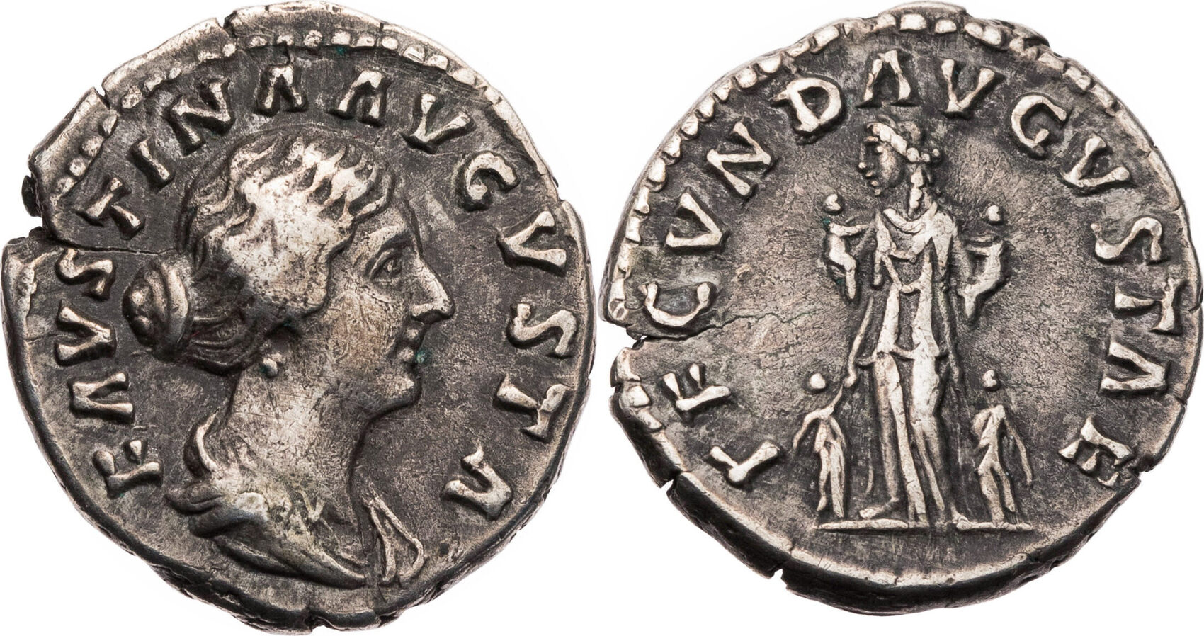 Römische Kaiserzeit Denar 161-176 n. Chr. Faustina minor, Büste / FECVND AVGVSTAE, Fecunditas ...