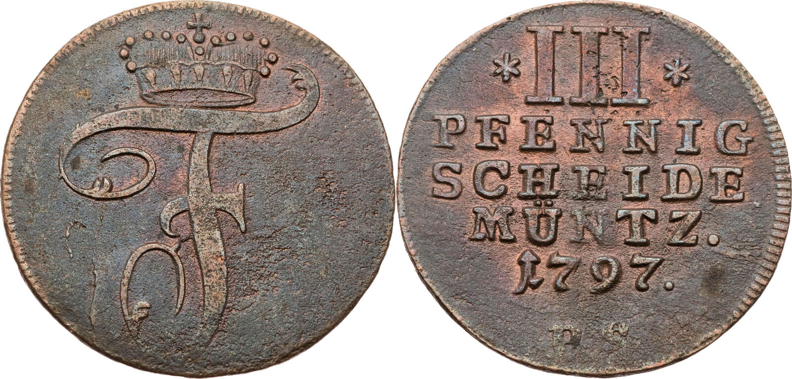 Waldeck, Fürstentum 3 Pfennig 1797 PS Friedrich (1763-1812) Arolsen ss ...