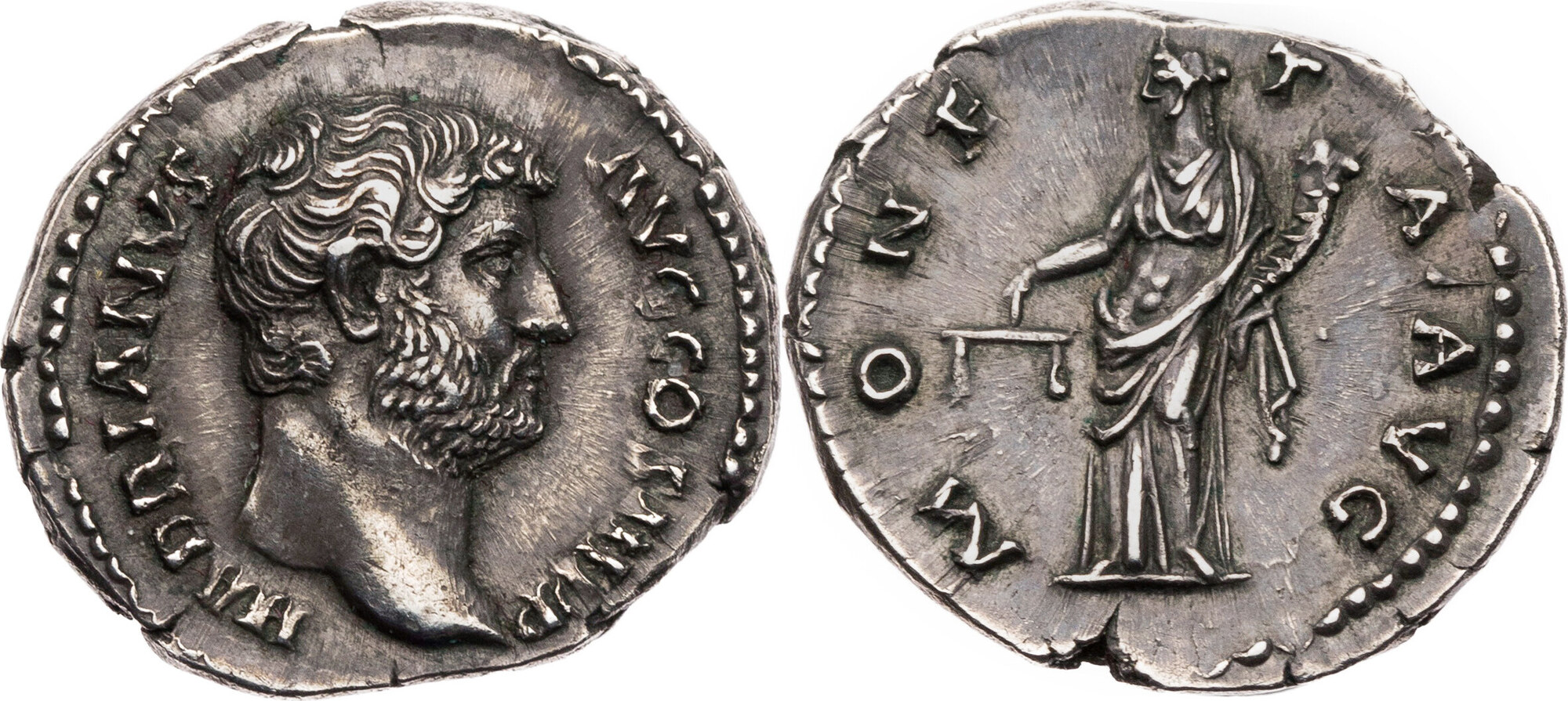 Römische Kaiserzeit Denar 136 n. Chr. Hadrianus, Kopf / MONETA AVG ...