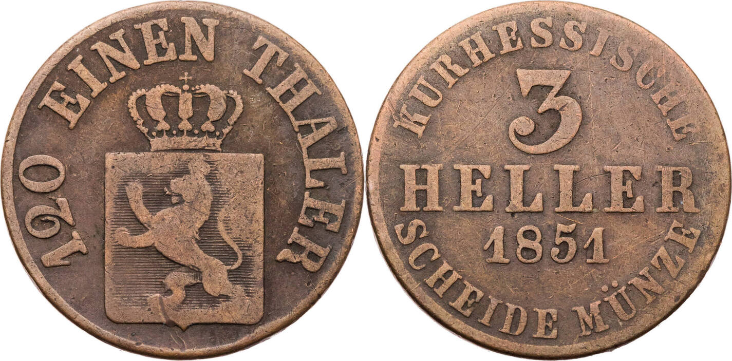 Hessen-Kassel 3 Heller 1851 Friedrich Wilhelm (1847–1866) schön | MA-Shops