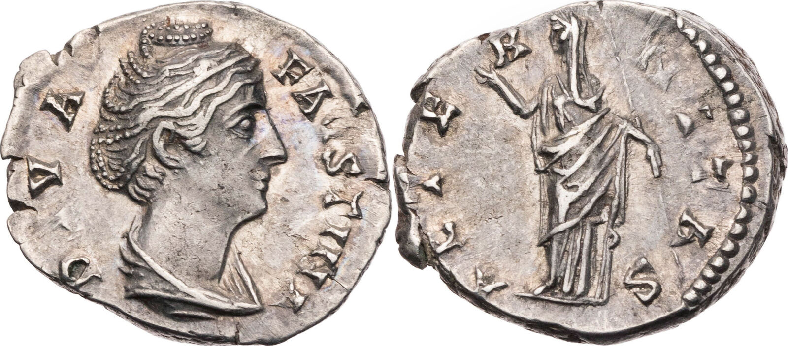 Römische Kaiserzeit Denar nach 141 n. Chr. Diva Faustina I., Büste / AETERNITAS, Aeternitas mit ...