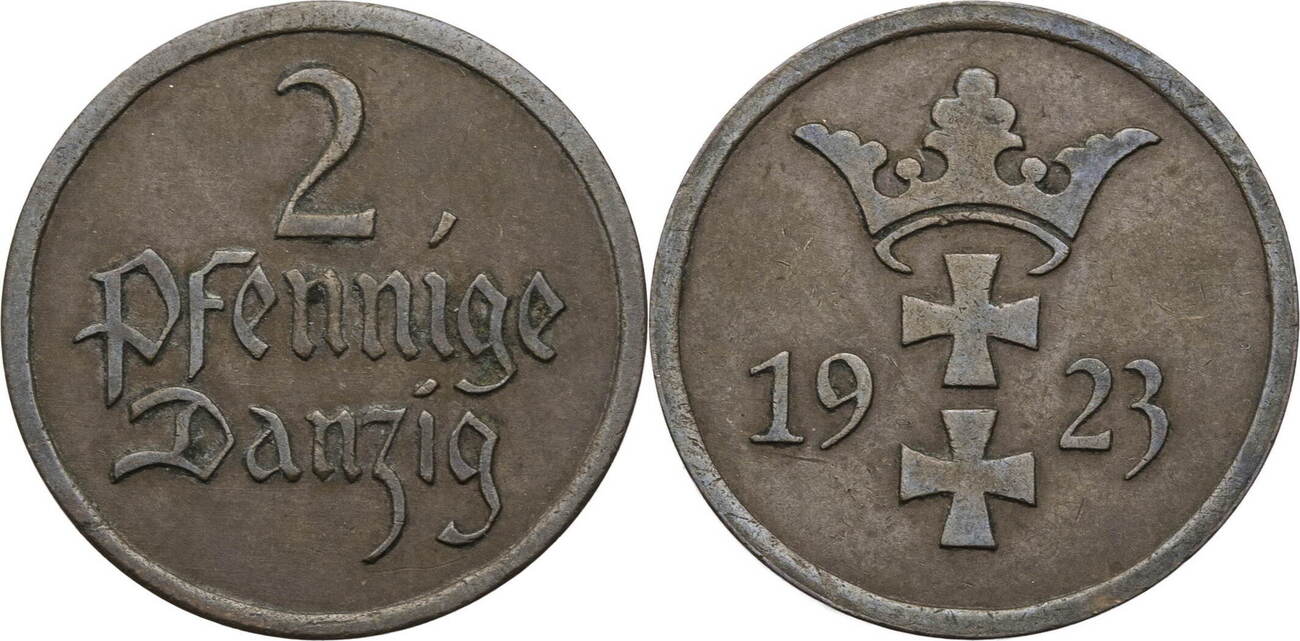 Danzig 2 Pfennige 1923 (A) Kursmünze (1923-1937) ss | MA-Shops