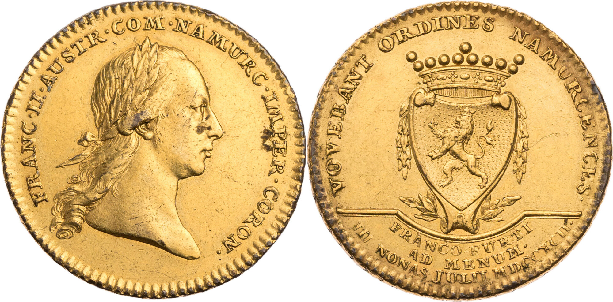 RDR, Habsburg Jeton 1792 auf die Huldigung in Namur ss-vz, vergoldet ...