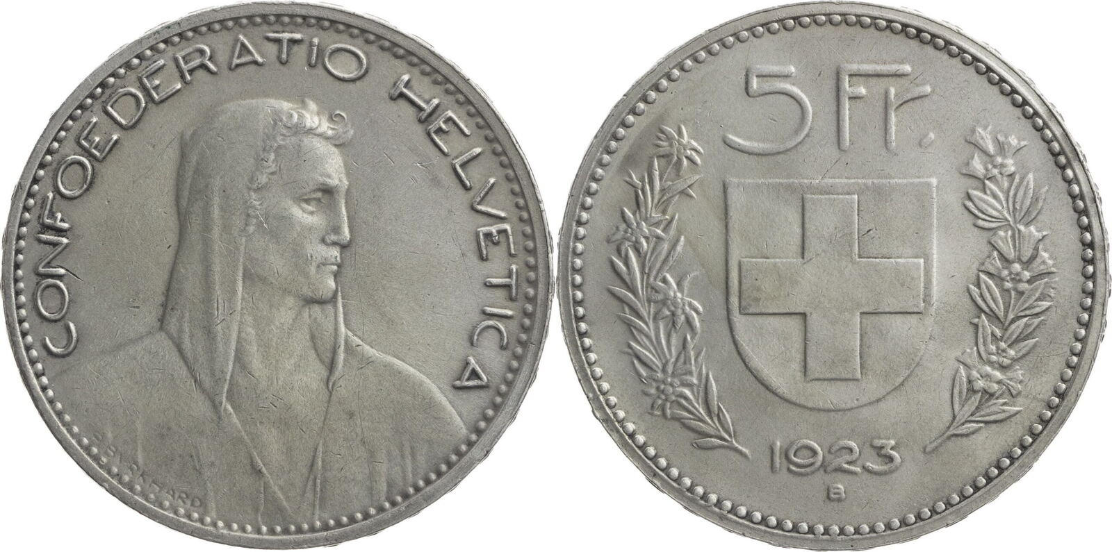 Schweiz 5 Franken 1923 B Alphirte - Kursmünze (1922-1923) ss+ | MA-Shops