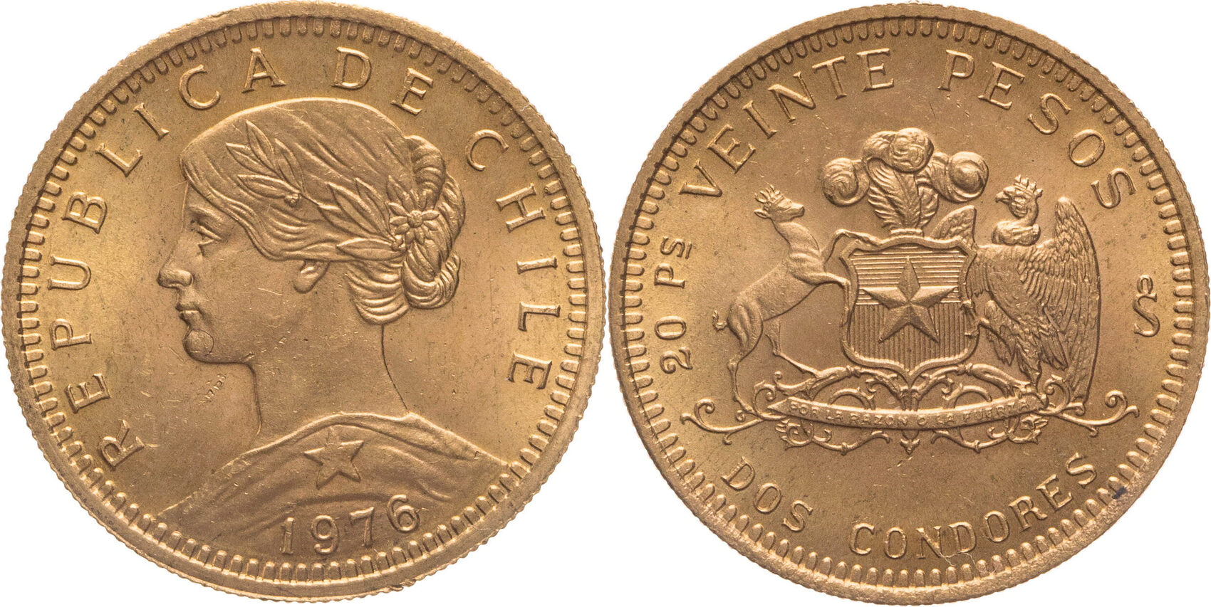 Chile 20 Pesos 1976 So Kursmünze (1926-1980) vz | MA-Shops