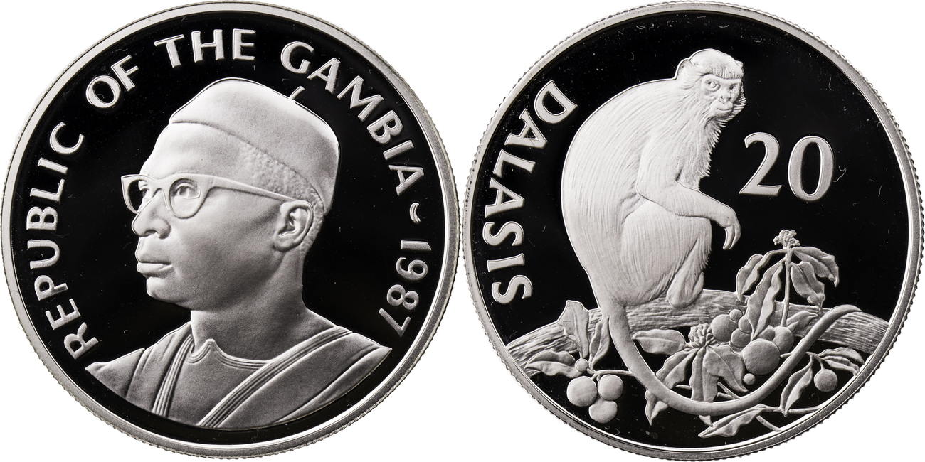 Gambia 20 Dalasis 1987 25 Jahre WWF - Colobus PP (gekapselt) | MA-Shops