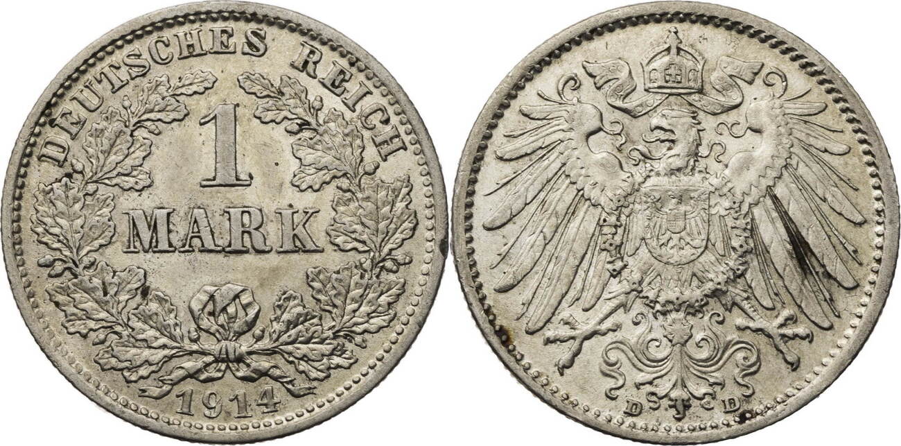 Kaiserreich 1 Mark 1914 D Kursmünze (1891-1916) ss | MA-Shops
