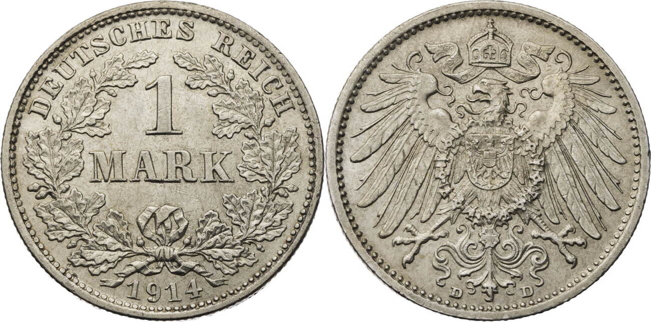 Kaiserreich 1 Mark 1914 D Kursmünze (1891-1916) ss | MA-Shops