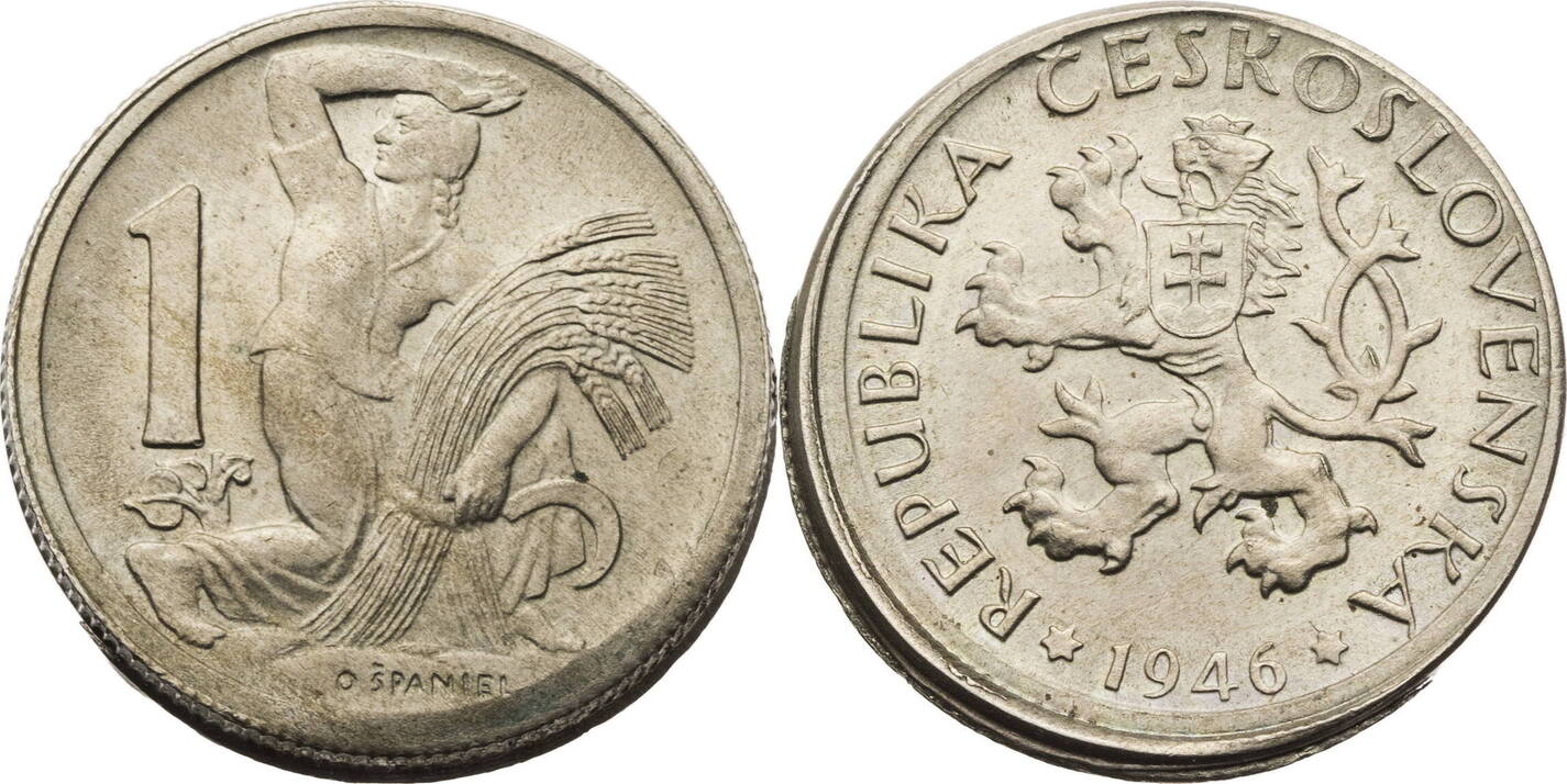 Tschechoslowakei 1 Koruna 1946 Kursmünze (1846-1847), dezentriert! ss | MA-Shops
