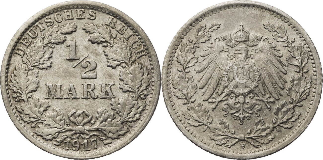 Kaiserreich ½ Mark 1917 F Kursmünze (1905-1919) vz | MA-Shops