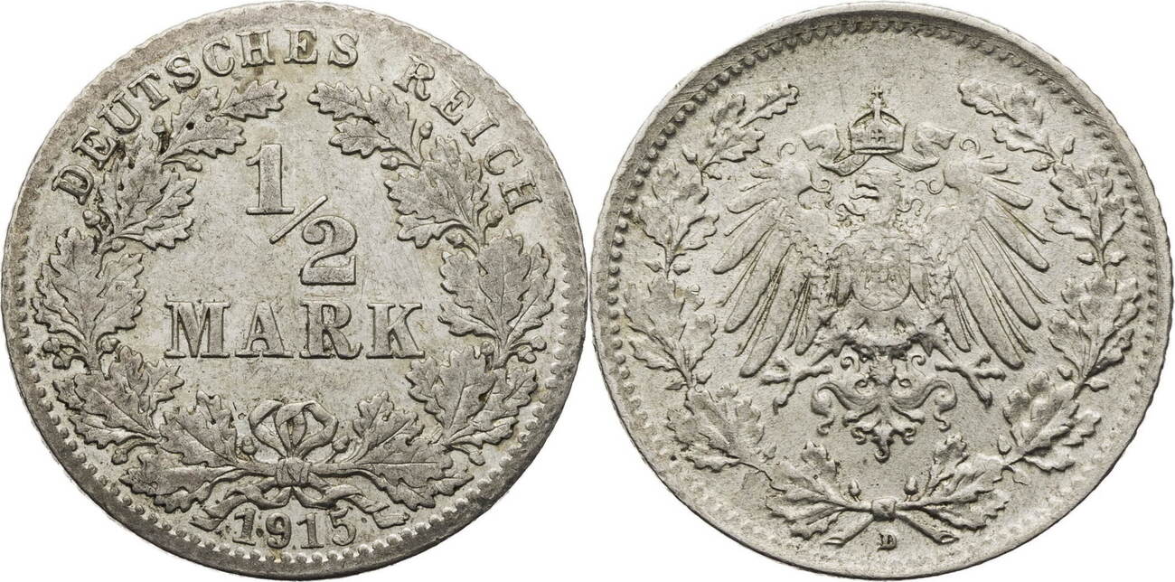 Kaiserreich ½ Mark 1915 D Kursmünze (1905-1919) vz | MA-Shops