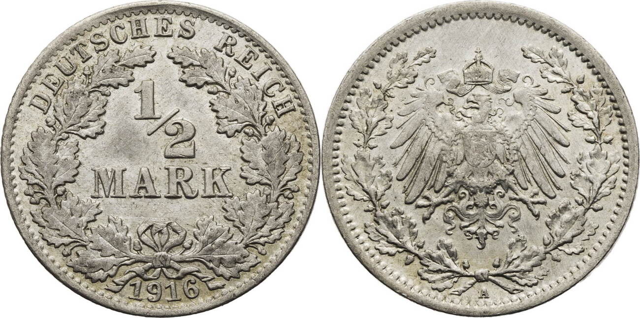 Kaiserreich ½ Mark 1916 A Kursmünze (1905-1919) vz | MA-Shops