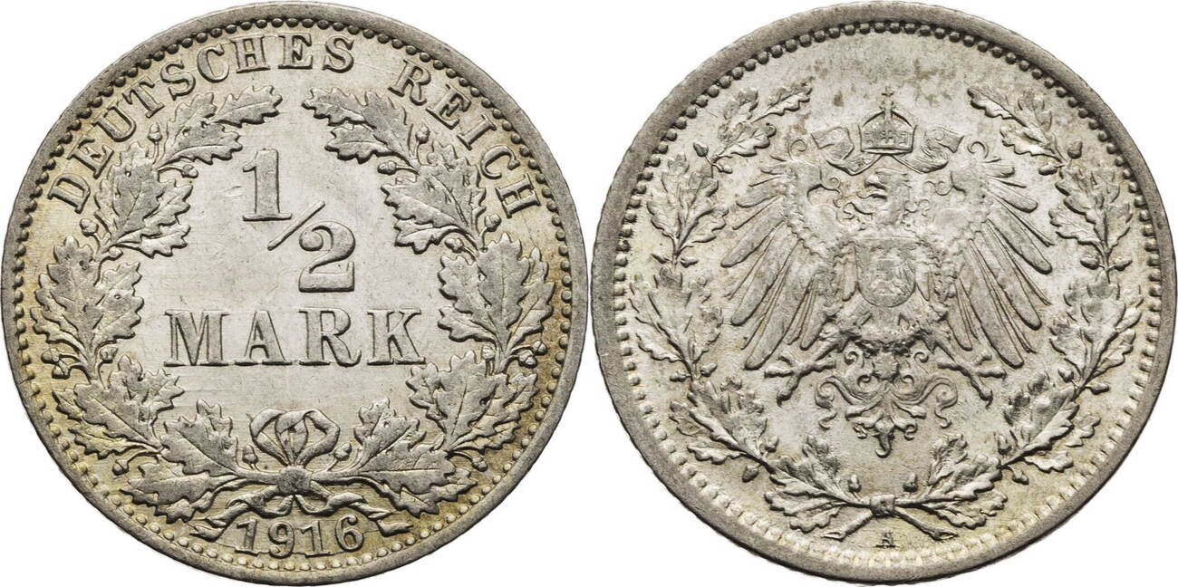 Kaiserreich ½ Mark 1916 A Kursmünze (1905-1919) vz | MA-Shops