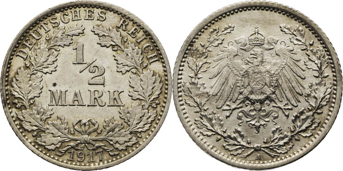 Kaiserreich ½ Mark 1917 A Kursmünze (1905-1919) vz | MA-Shops