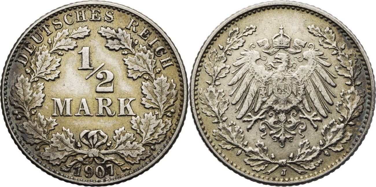 Kaiserreich ½ Mark 1907 J Kursmünze (1905-1919) vz | MA-Shops
