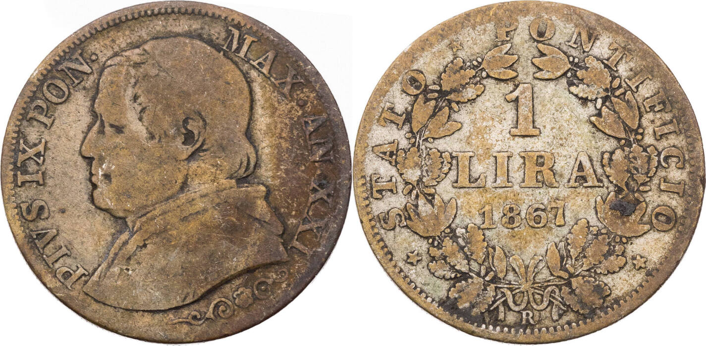 Vatikan 1 Lira 1867 R Pius IX. (1846-1878) schön | MA-Shops