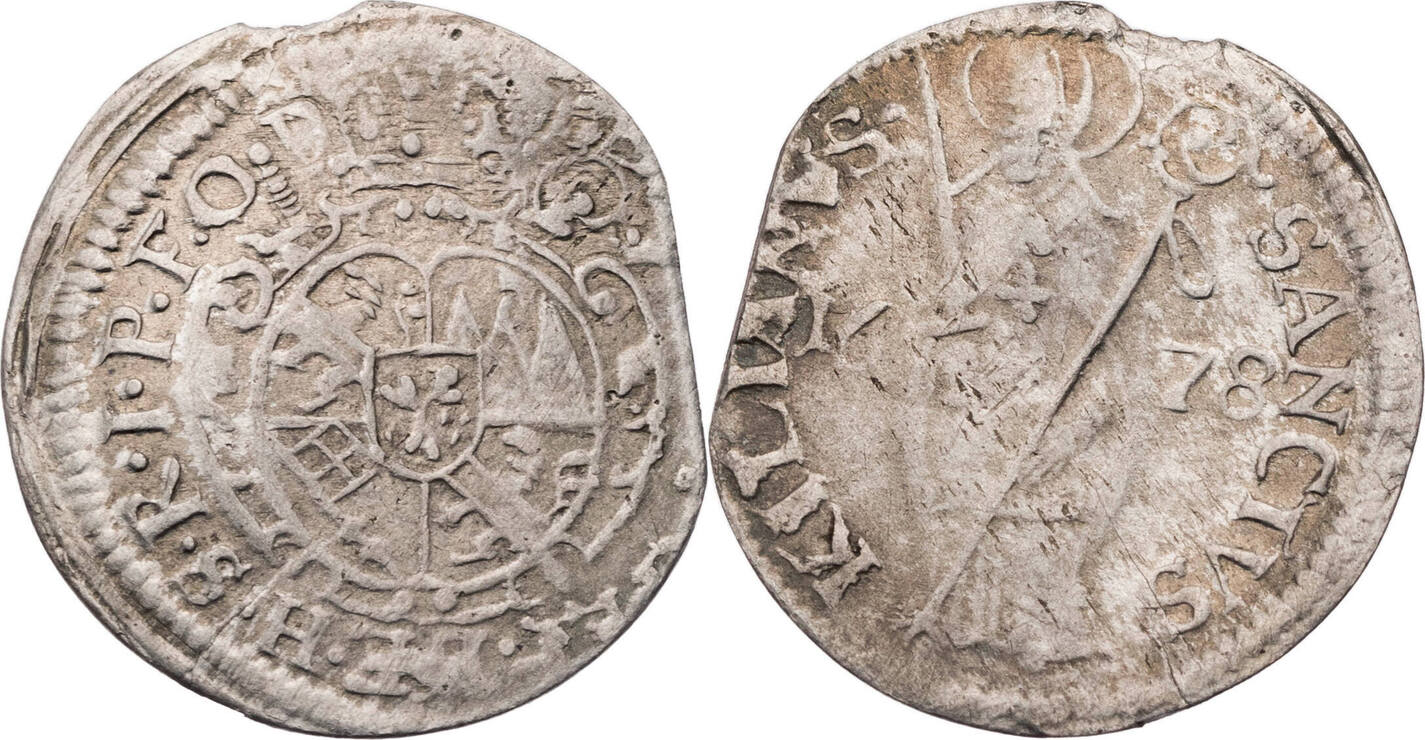 Würzburg, Bistum Schilling 1678 Peter Philipp von Dernbach (1675-1683) s-ss, Zainende | MA-Shops