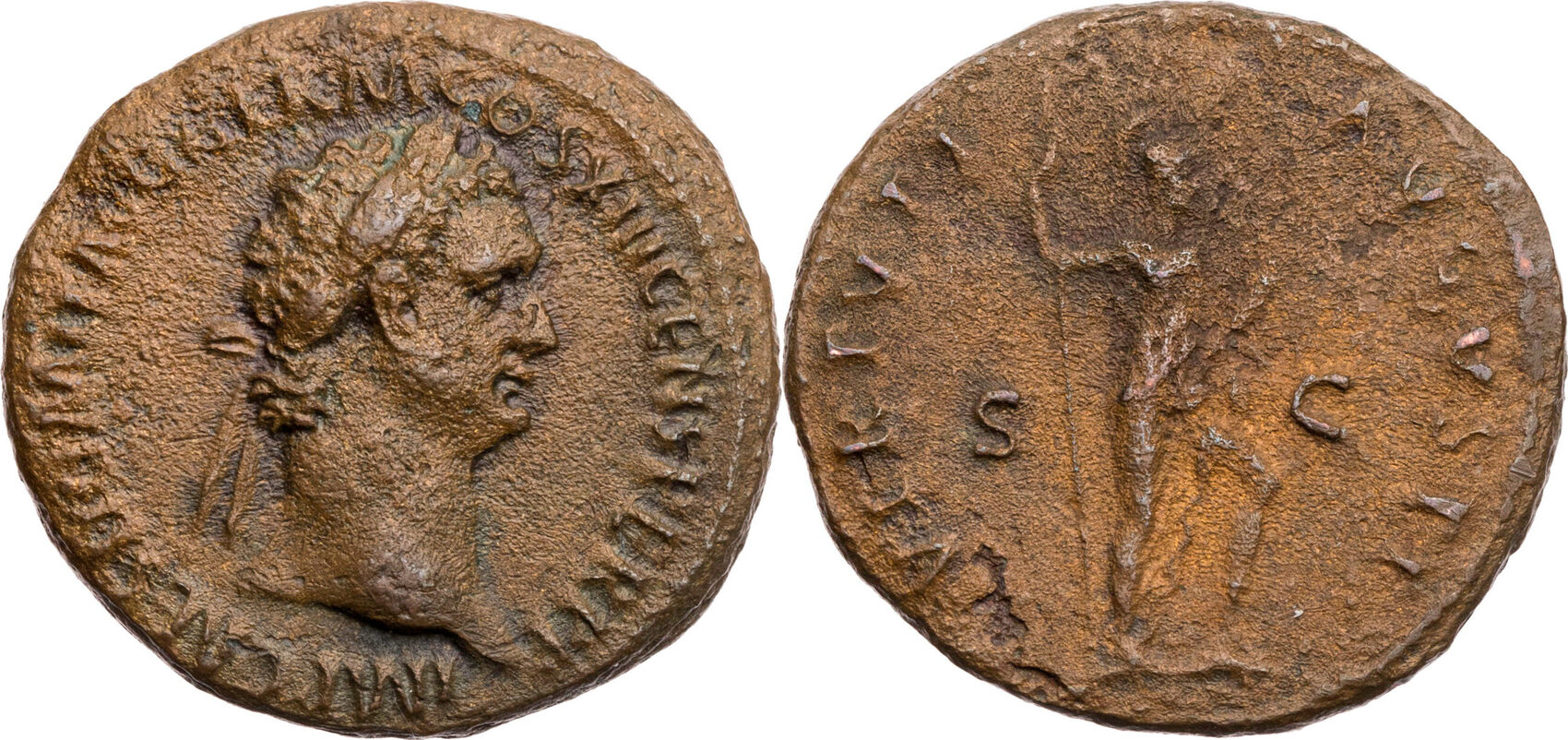 Römische Kaiserzeit As 87 n. Chr. Domitianus, Kopf / VIRTVTI AVGVSTI ...