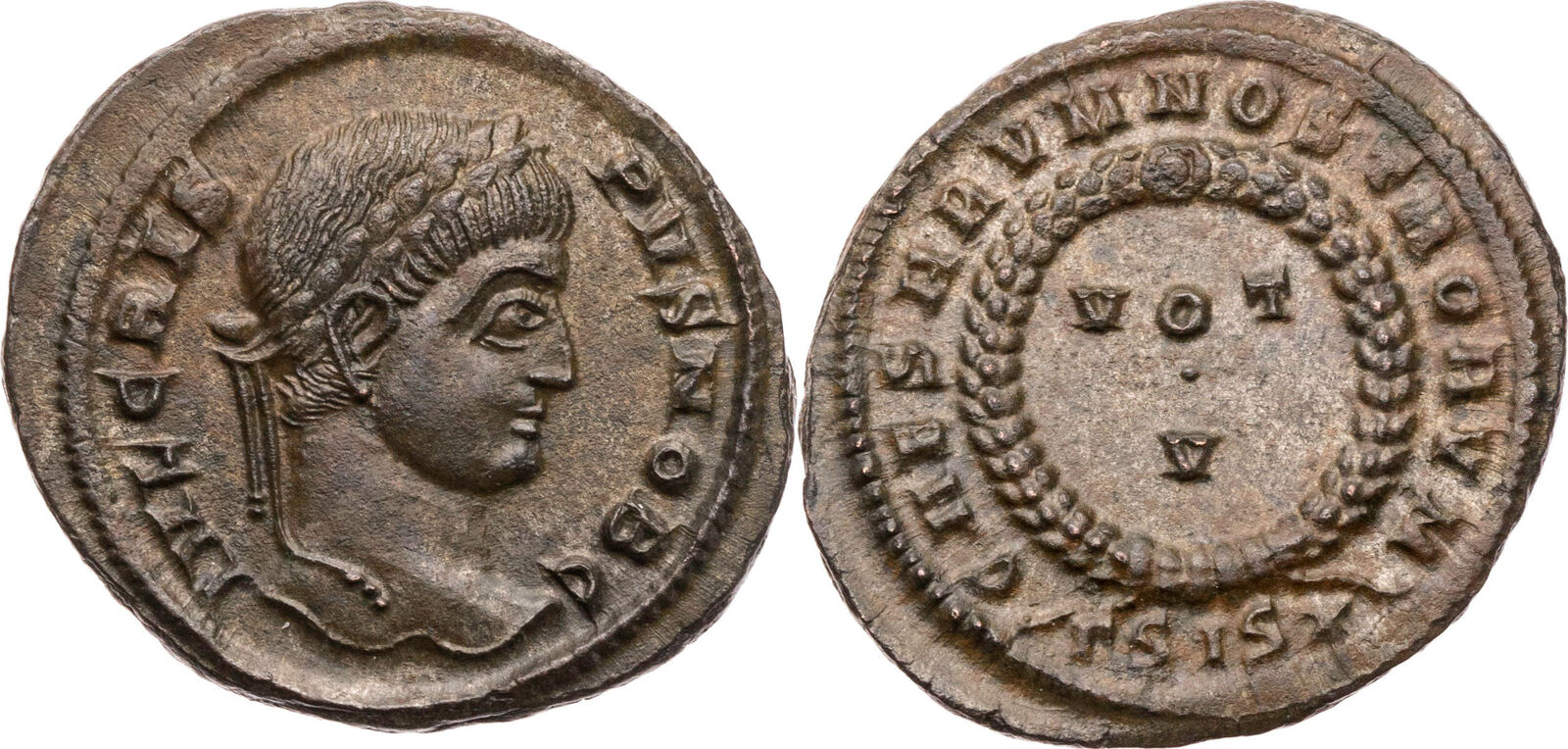 Römische Kaiserzeit Follis 320-321 n. Chr. Crispus Caesar, Siscia, Kopf ...