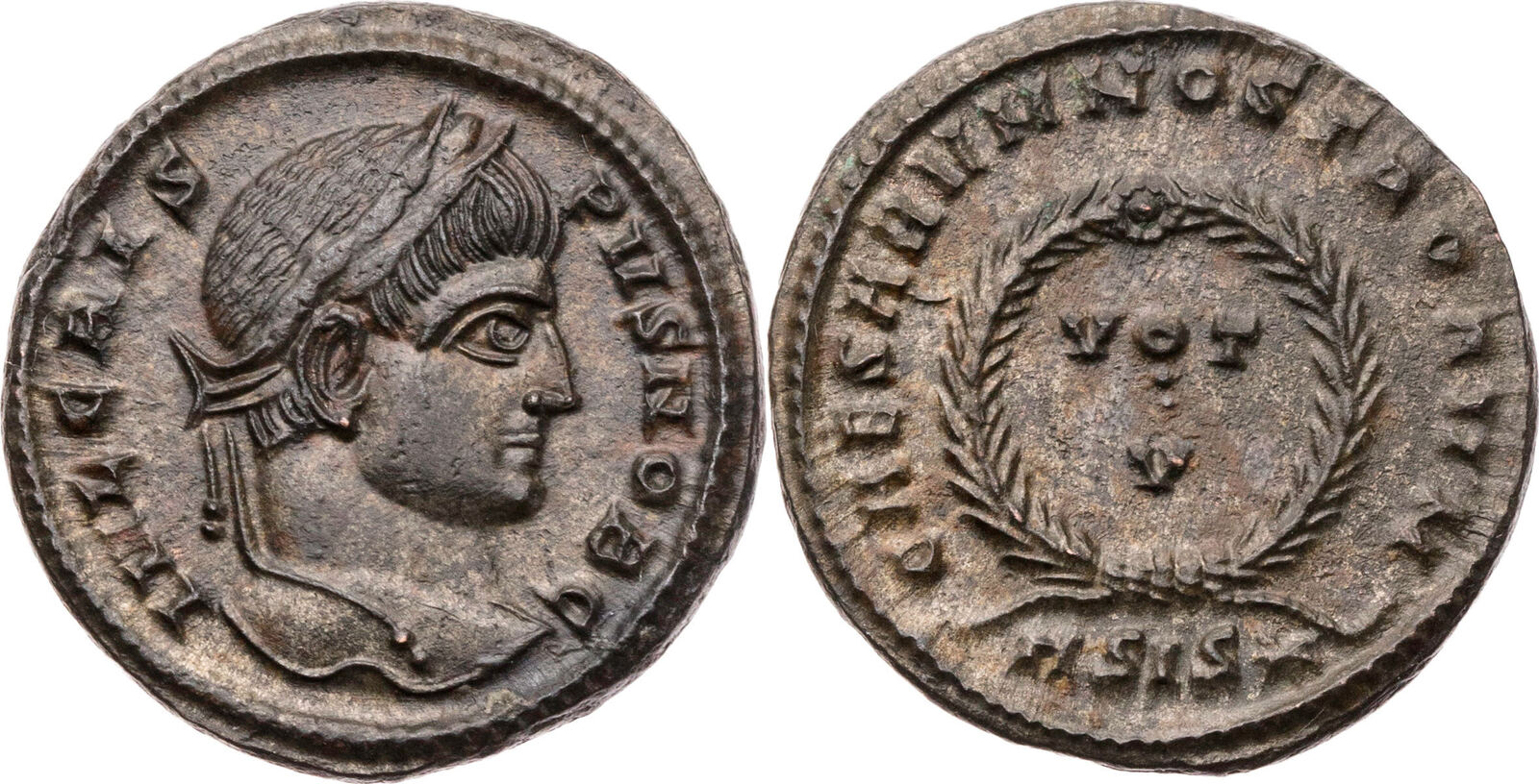 Römische Kaiserzeit Follis 320-321 n. Chr. Crispus Caesar, Siscia, Kopf ...