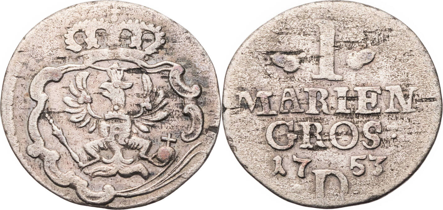Preussen, Königreich 1 Mariengroschen 1753 D Friedrich II. (1740-1786 ...