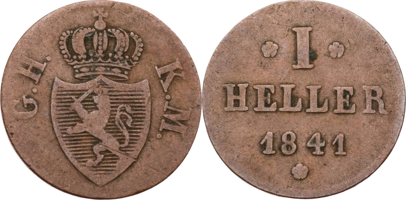 Hessen-Darmstadt, Kurfürstentum 1 Heller 1841 Ludwig II. (1830-1848 ...