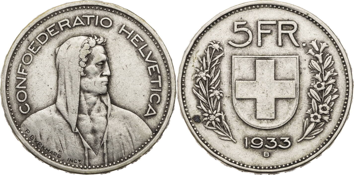 Schweiz 5 Franken 1933 B Alphirt - Kursmünze (1931-1969) ss, Fleck | MA-Shops