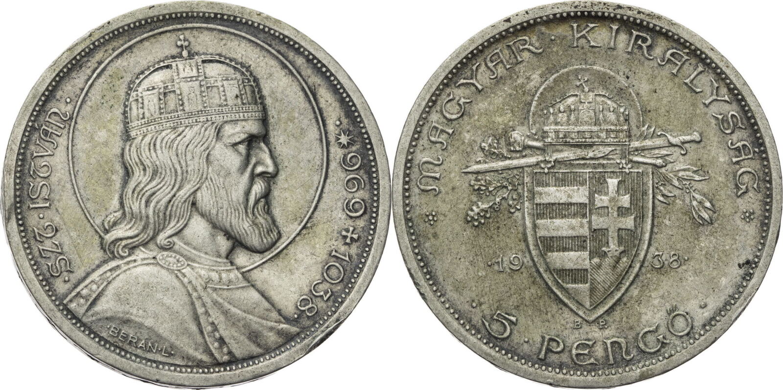 Ungarn 5 Pengö 1938 900. Todestag des heiligen Stephan ss-vz, Rf. | MA ...