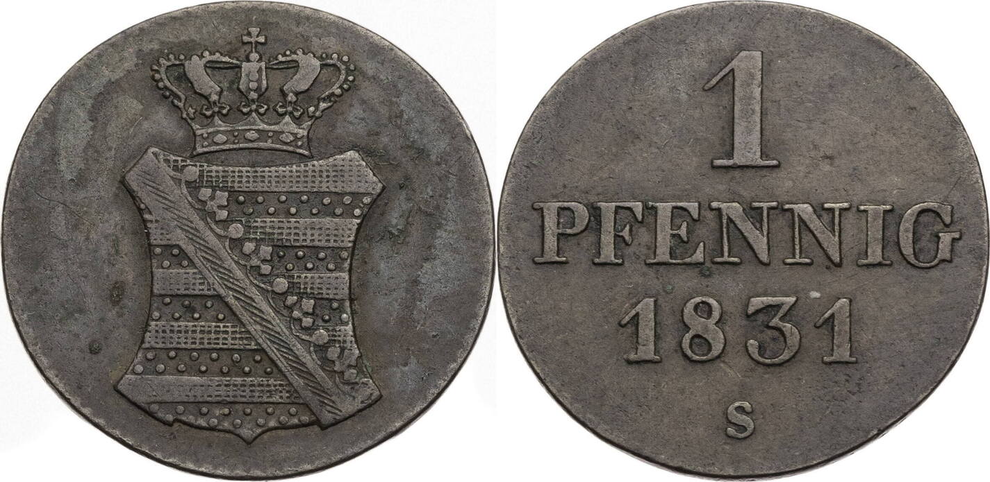 Sachsen, Albertinische Linie 1 Pfennig 1831 S Anton I. (1827-1836) - Kursmünze (1831-1833) ss ...