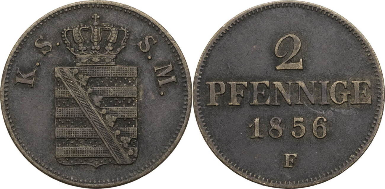 Sachsen, Albertinische Linie 2 Pfennige 1856 F Johann I. (1854-1873 ...