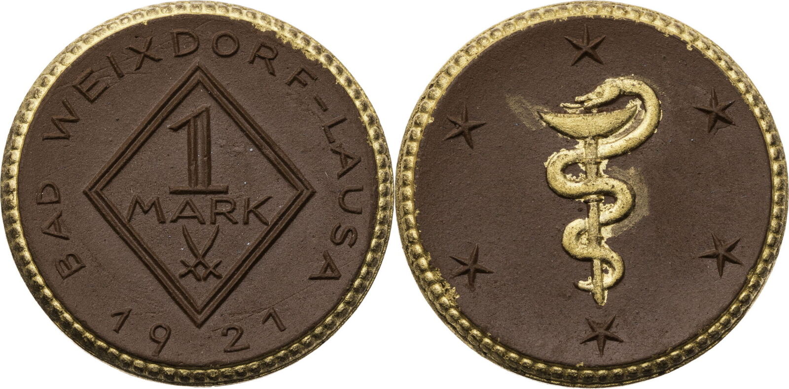 Bad Weixdorf-Lausa 1 Mark 1921 Notmünze aus Böttgersteinzeug vz ...
