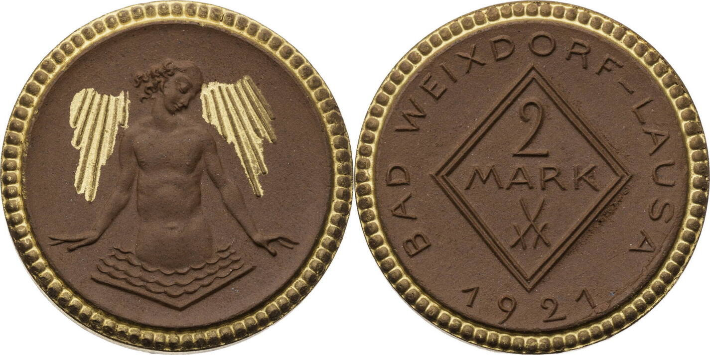 Bad Weixdorf-Lausa 2 Mark 1921 Notmünze aus Böttgersteinzeug vz | MA-Shops
