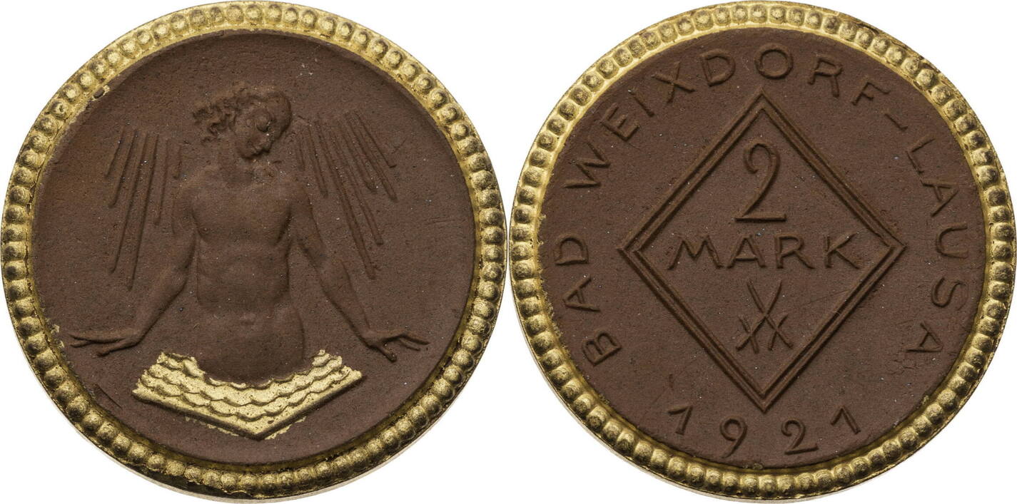 Bad Weixdorf-Lausa 2 Mark 1921 Notmünze aus Böttgersteinzeug vz | MA-Shops