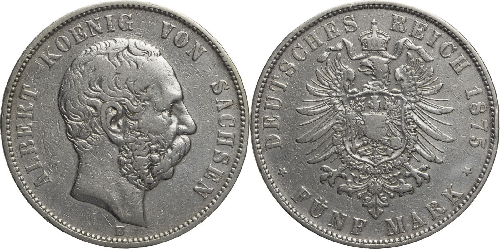 Kaiserreich, Sachsen 5 Mark 1875 E Albert (1873-1902) - Kursmünze (1875 ...