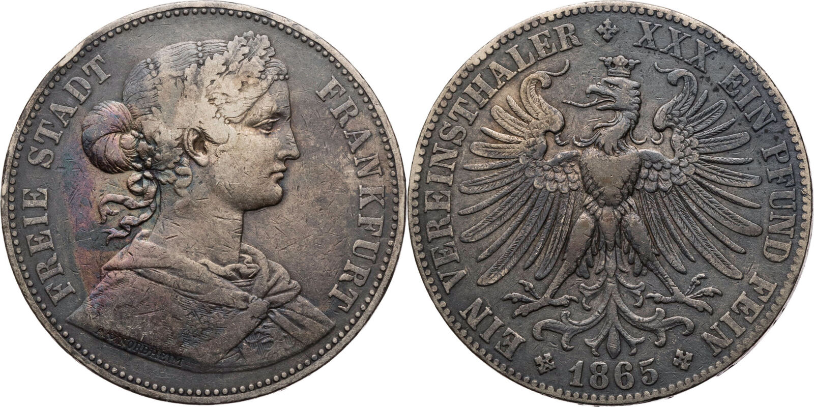 Frankfurt, Stadt Vereinstaler 1865 Kursmünze (1862-1865) ss, Rf. | MA-Shops