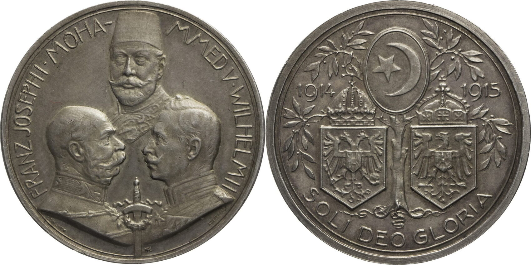 Kaiserreich Medaille 1915 Der neue Dreibund - Franz Joseph I., Mohammed ...