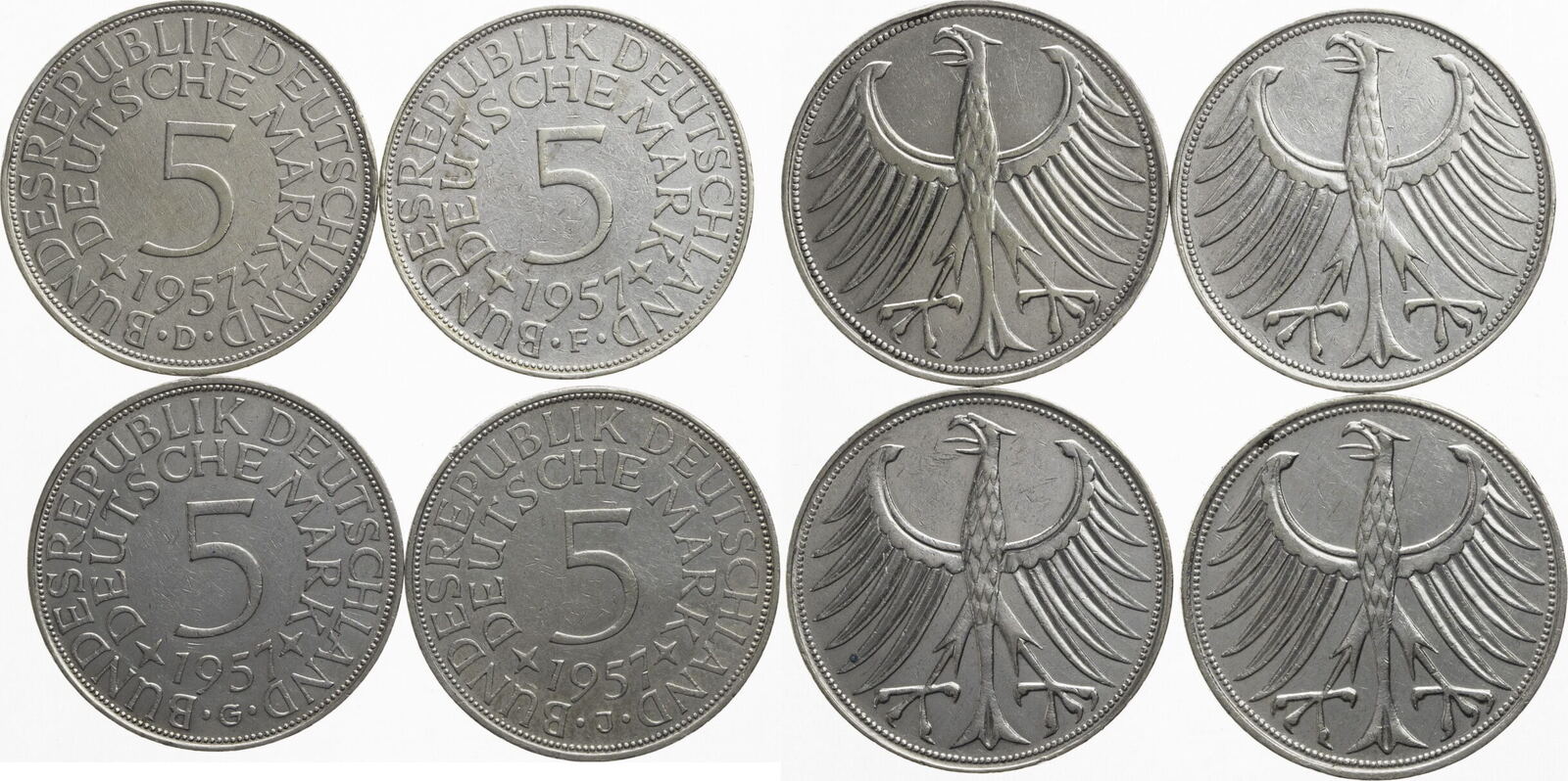 Bundesrepublik Deutschland 4 x 5 DM 1957 DFGJ kompletter Jahrgang! ss+ ...