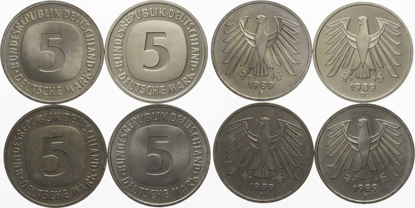 Bundesrepublik Deutschland 4 x 5 DM 1989 DFGJ 5 DM Kursmünzen ...