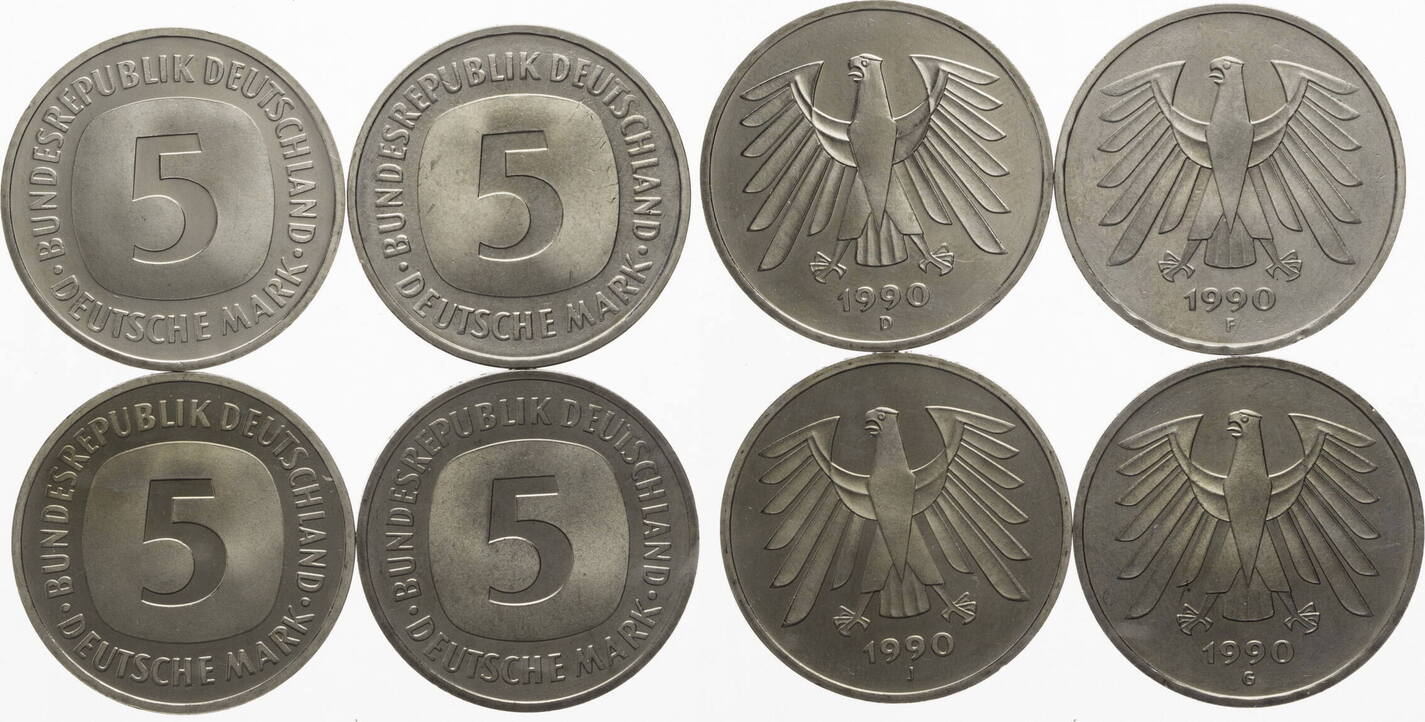 Deutschland - Bundesrepublik 4 x 5 DM 1990 DFGJ 5 DM Kursmünzen ...